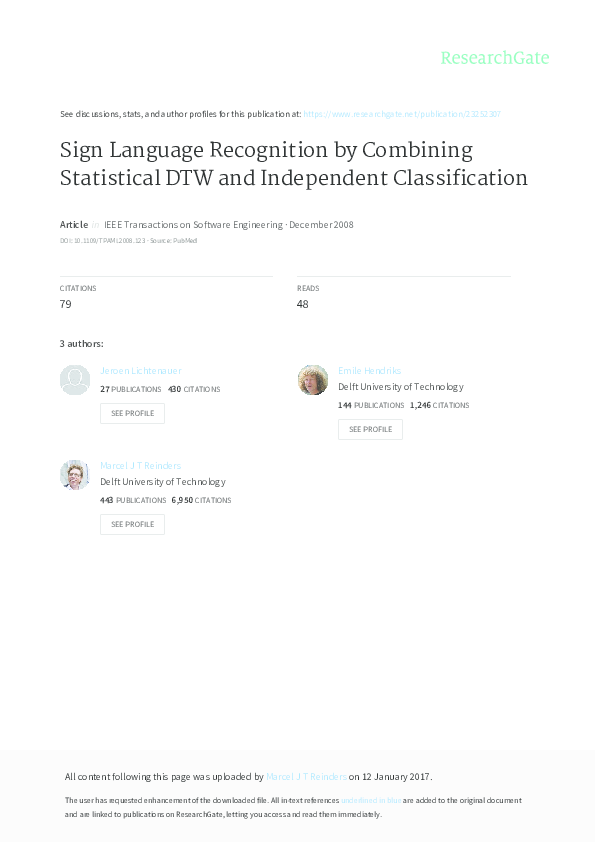 (PDF) Sign language recognition by combining statistical DTW and ...
