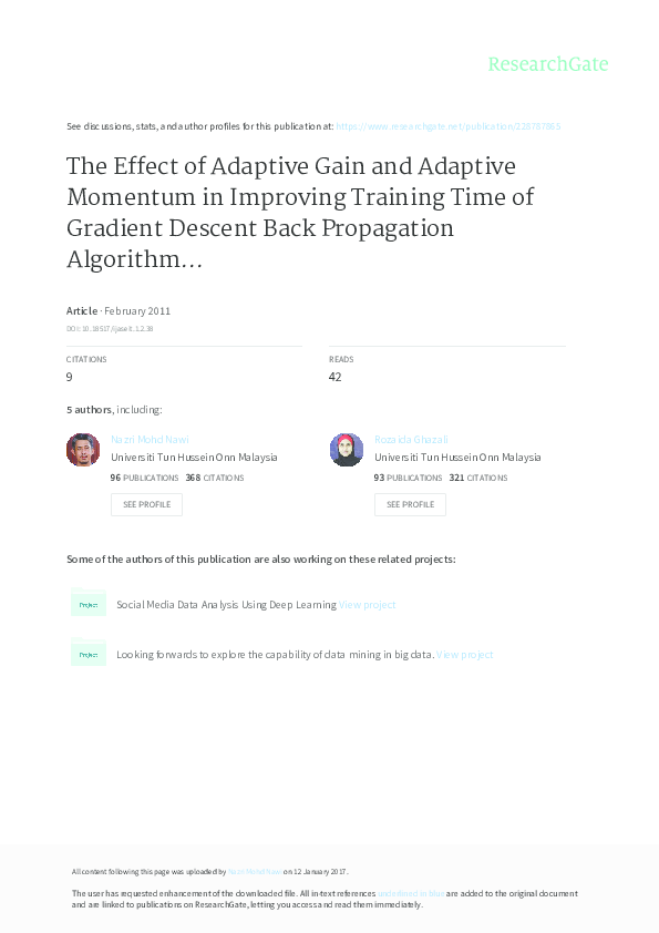 (PDF) The Effect of Adaptive Gain and Adaptive Momentum in Improving Training Time of Gradient ...
