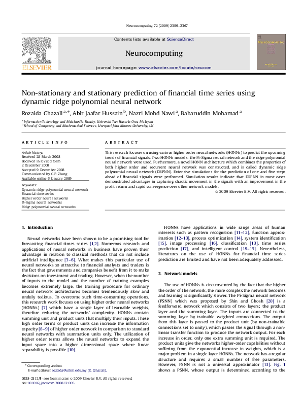 (PDF) Non-stationary and stationary prediction of financial time series using dynamic ridge ...