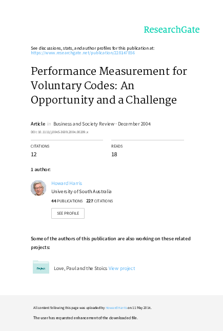 (PDF) Performance measurement for voluntary codes: an opportunity and a ...