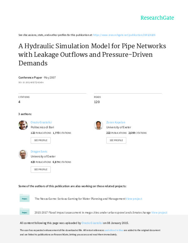 (PDF) A Hydraulic Simulation Model for Pipe Networks with Leakage Out ...
