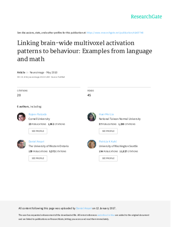 (PDF) Linking brain-wide multivoxel activation patterns to behaviour: Examples from language and ...
