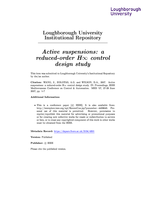 (PDF) Active suspensions: a reduced-order H∞ control design study