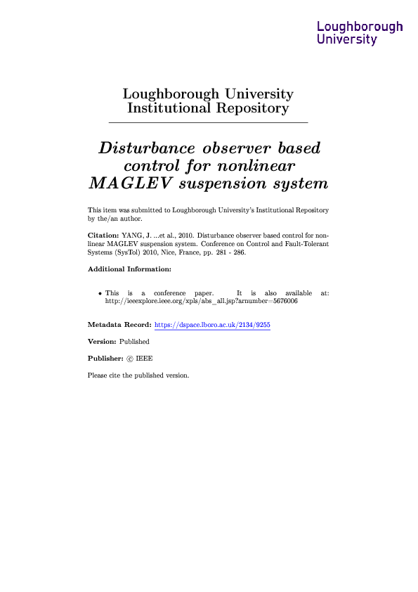 (PDF) Disturbance observer based control for nonlinear MAGLEV suspension system
