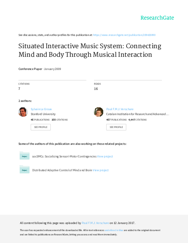 (PDF) Situated interactive music system: Connecting mind and body ...