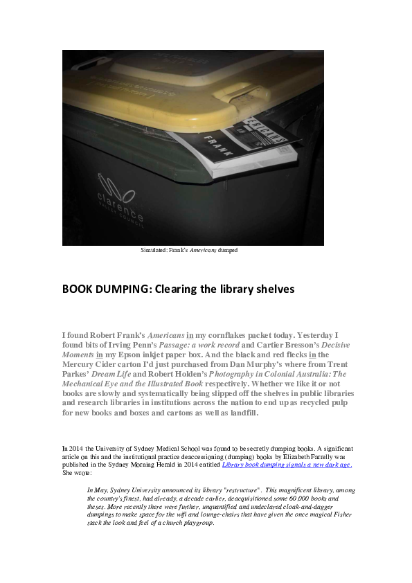 (PDF) BOOK DUMPING: Clearing the library shelves