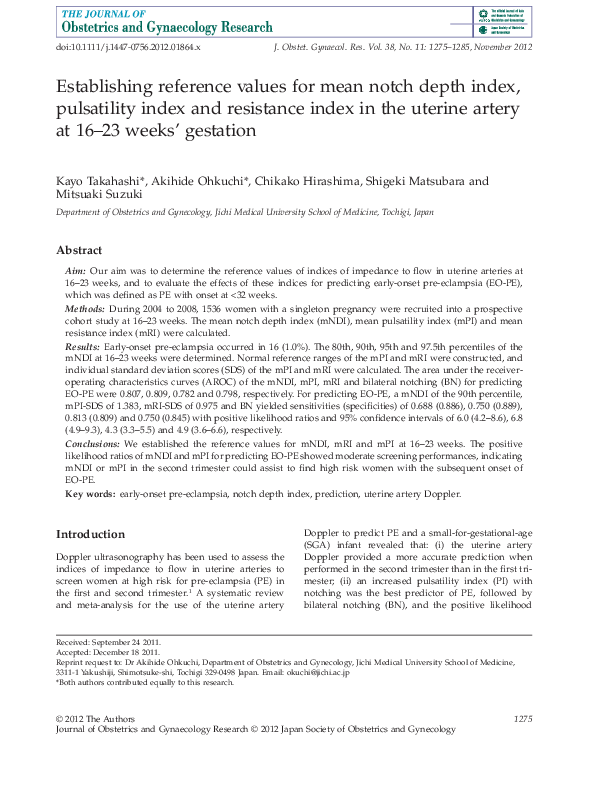 (PDF) Establishing reference values for mean notch depth index ...