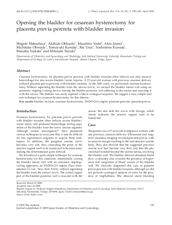 (PDF) Opening the bladder for cesarean hysterectomy for placenta previa ...