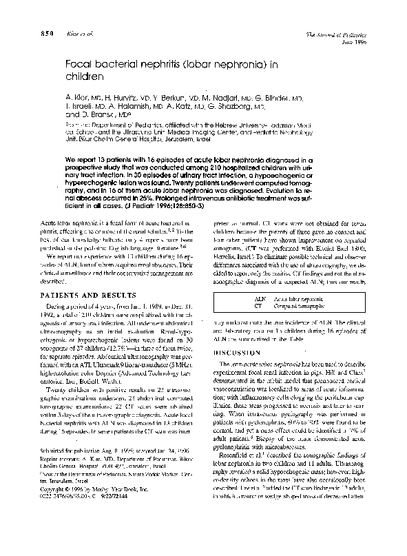 (PDF) Focal bacterial nephritis (lobar nephronia) in children