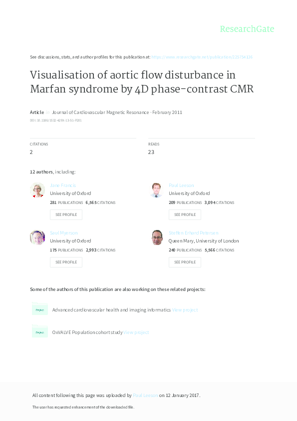 (PDF) Visualisation of aortic flow disturbance in Marfan syndrome by 4D ...