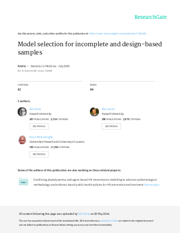 (PDF) Model selection for incomplete and design‐based samples