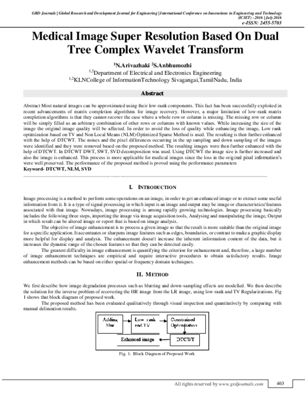 Pdf Medical Image Super Resolution Based On Dual Tree Complex Wavelet Transform
