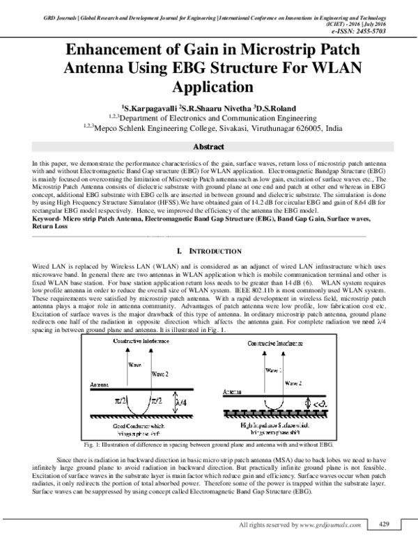(PDF) Enhancement of Gain in Microstrip Patch Antenna Using EBG Structure For WLAN Application