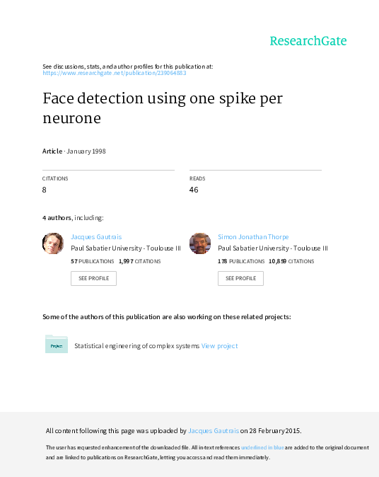 (PDF) Face detection using one spike per neurone