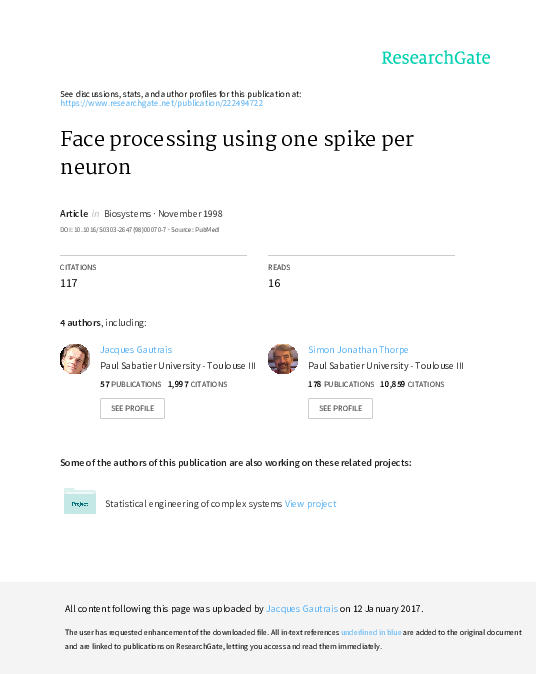 (PDF) Face processing using one spike per neuron