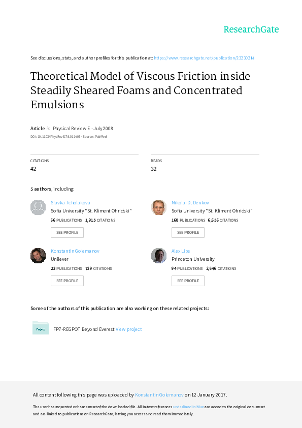(PDF) Theoretical model of viscous friction inside steadily sheared ...
