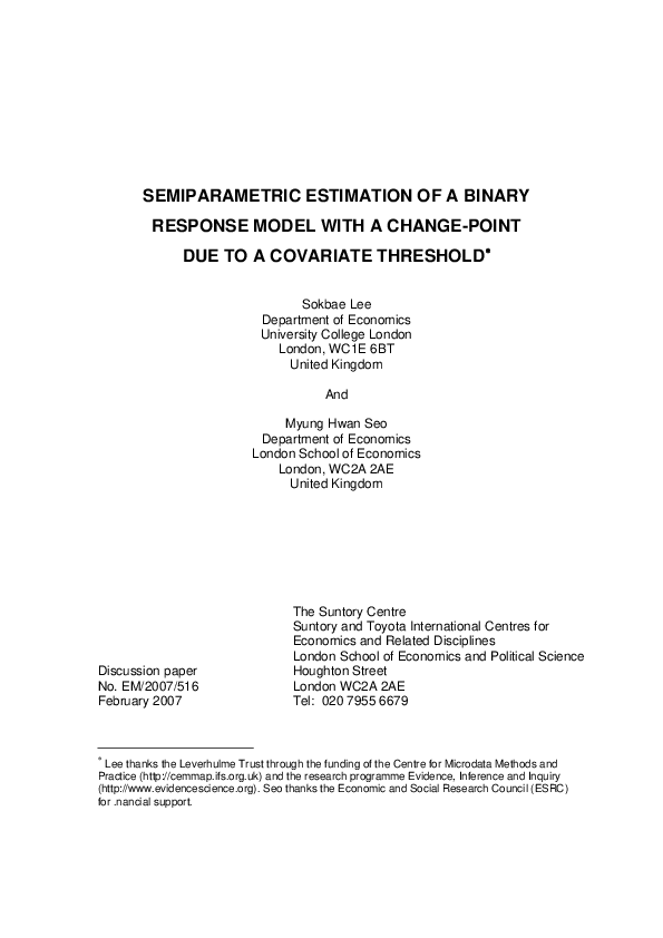 (PDF) Semiparametric Estimation of Binary Response Valuation Models