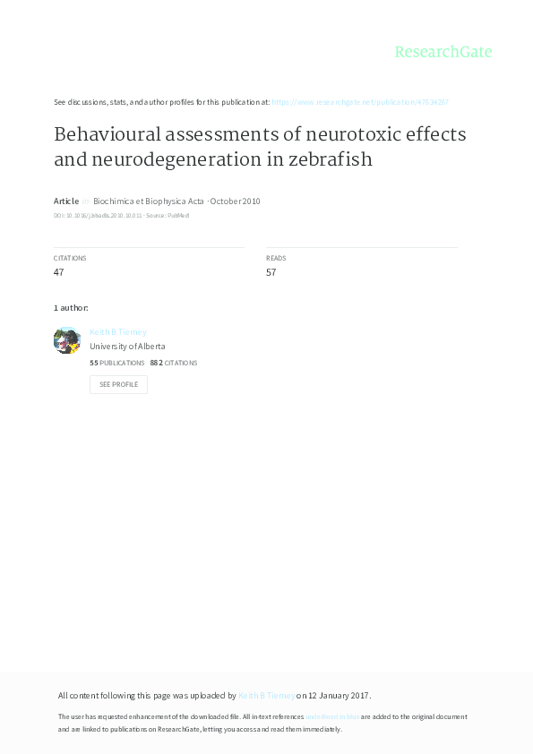 (PDF) Behavioural assessments of neurotoxic effects and ...