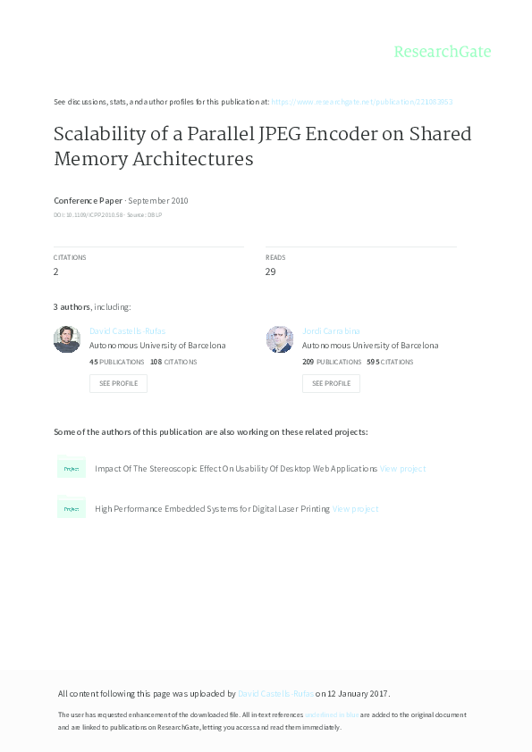 (PDF) Scalability of a Parallel JPEG Encoder on Shared Memory Architectures