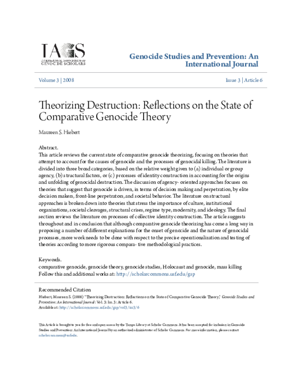 (PDF) Theorizing Destruction: Reflections on the State of Comparative ...