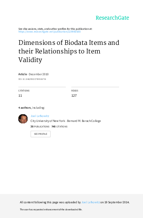 (PDF) Dimensions of biodata items and their relationships to item validity