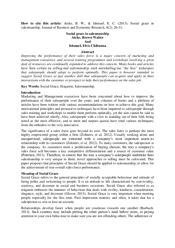 (PDF) Social grace in salesmanship