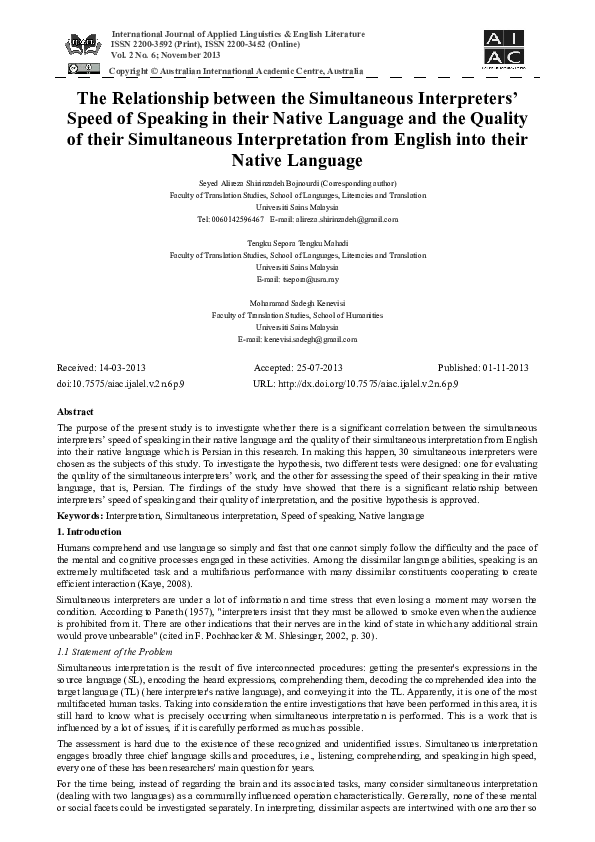 (PDF) The Relationship between the Simultaneous Interpreters’ Speed of ...