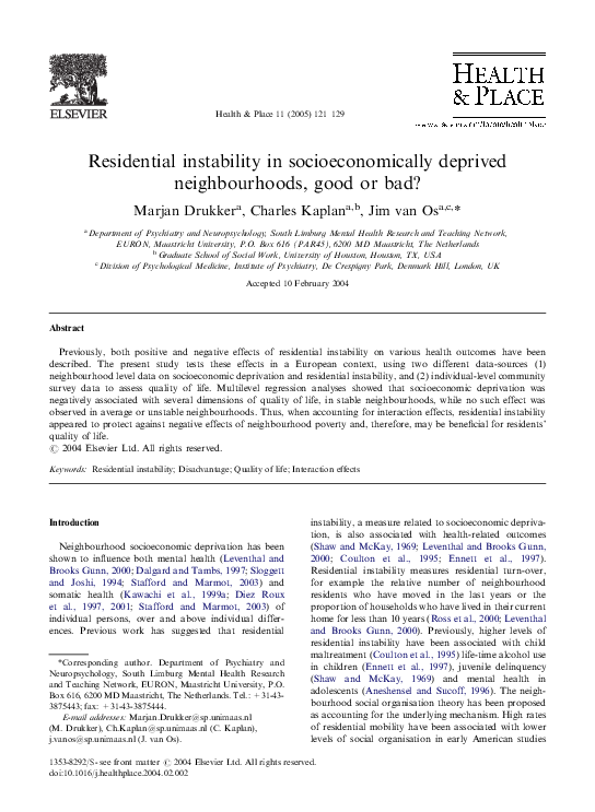 (PDF) Residential instability in socioeconomically deprived ...