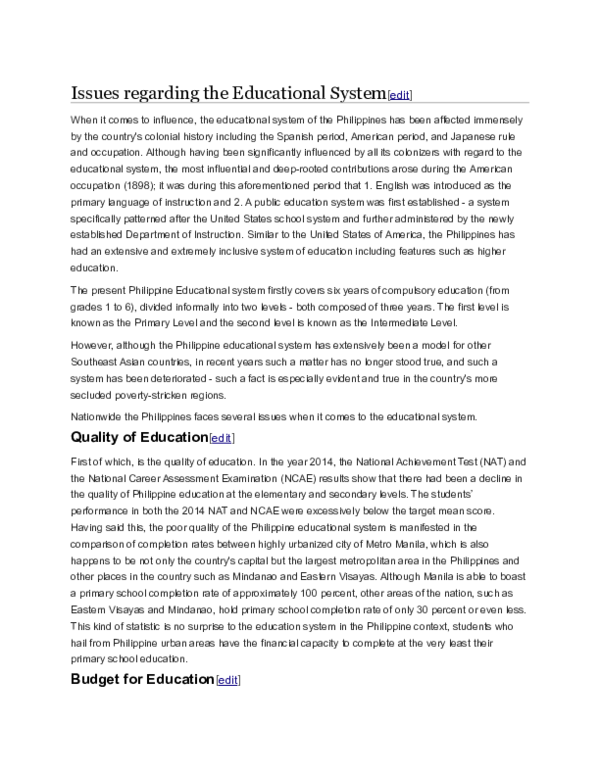 (DOC) Issues regarding the Educational System