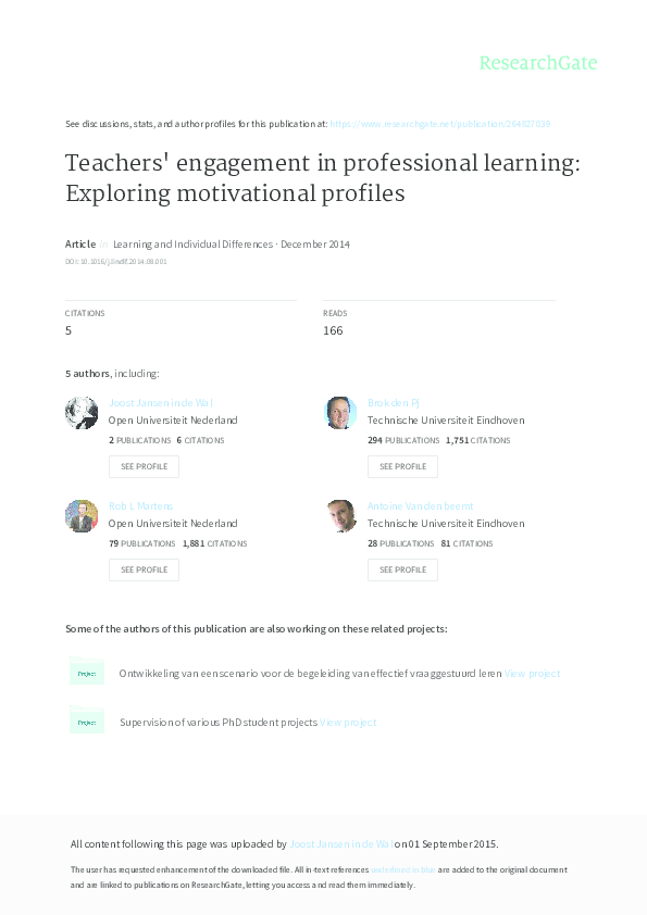 (PDF) Teachers' engagement in professional learning: Exploring ...