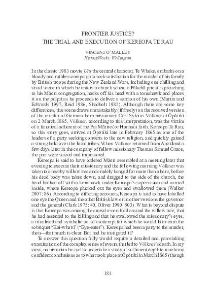 (PDF) ‘Frontier Justice? The Trial and Execution of Kereopa Te Rau ...