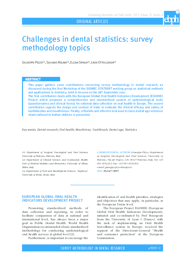 (PDF) Challenges in dental statistics: Survey methodology topics