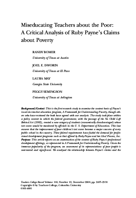 (PDF) Miseducating teachers about the poor: A critical analysis of Ruby ...