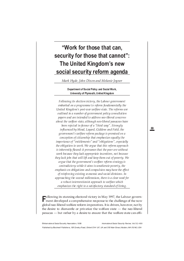 (PDF) Work for those that can, security for those that cannot : The ...