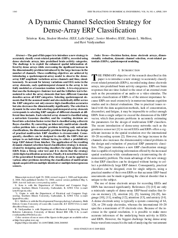 (PDF) Dynamic Channel Selection for ERP Classification