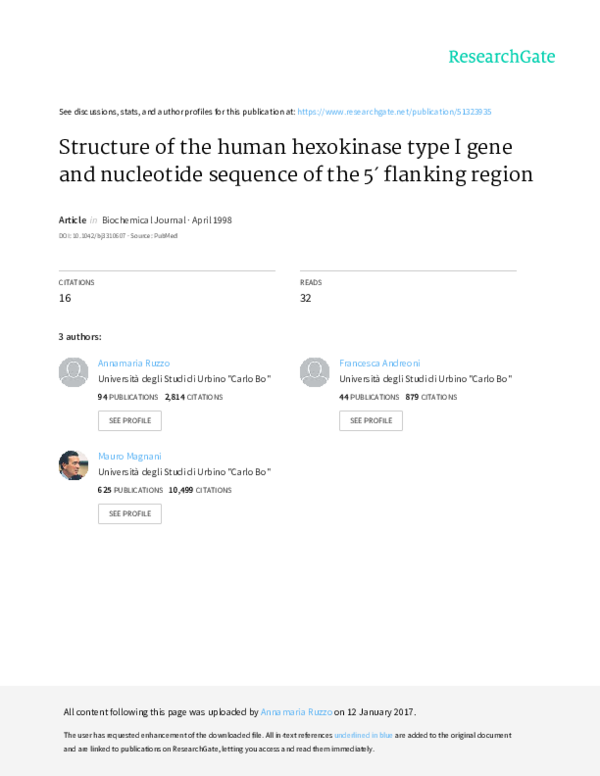 (PDF) Structure of the human hexokinase type I gene and nucleotide ...