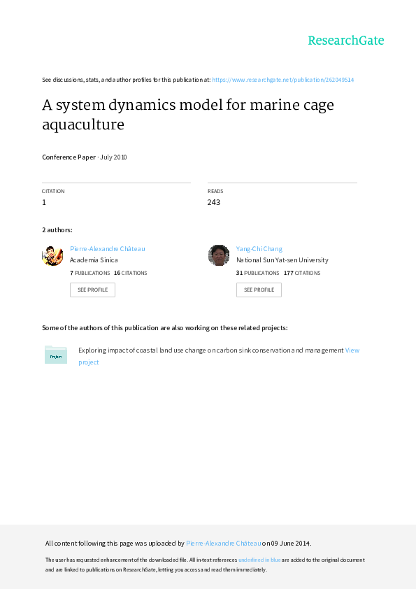 (PDF) A system dynamics model for marine cage aquaculture