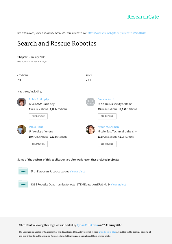 (PDF) Search and rescue robotics