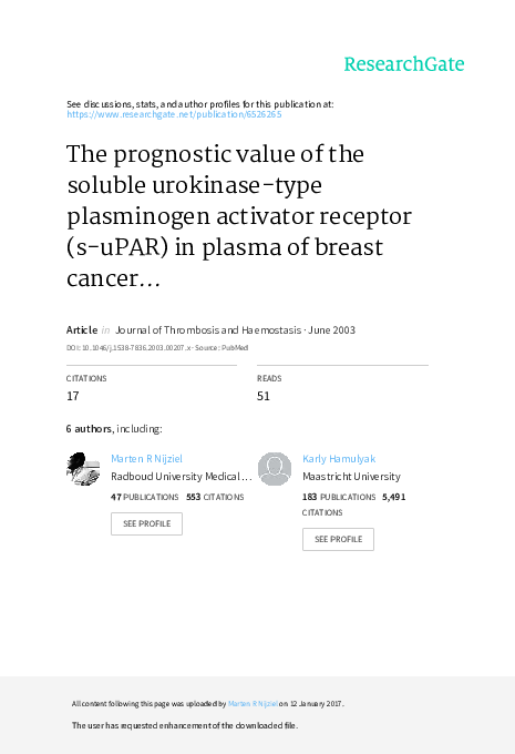 (PDF) The prognostic value of the soluble urokinase-type plasminogen ...
