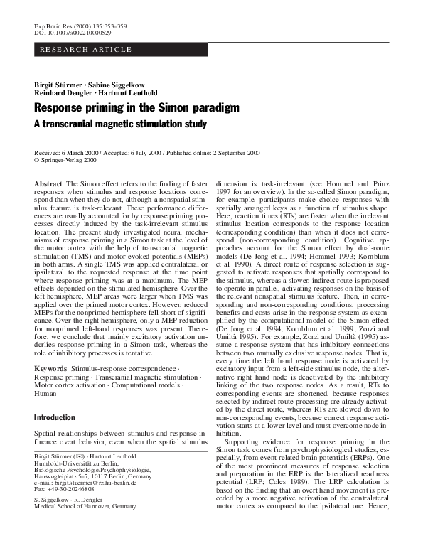 (PDF) Response priming in the Simon paradigm