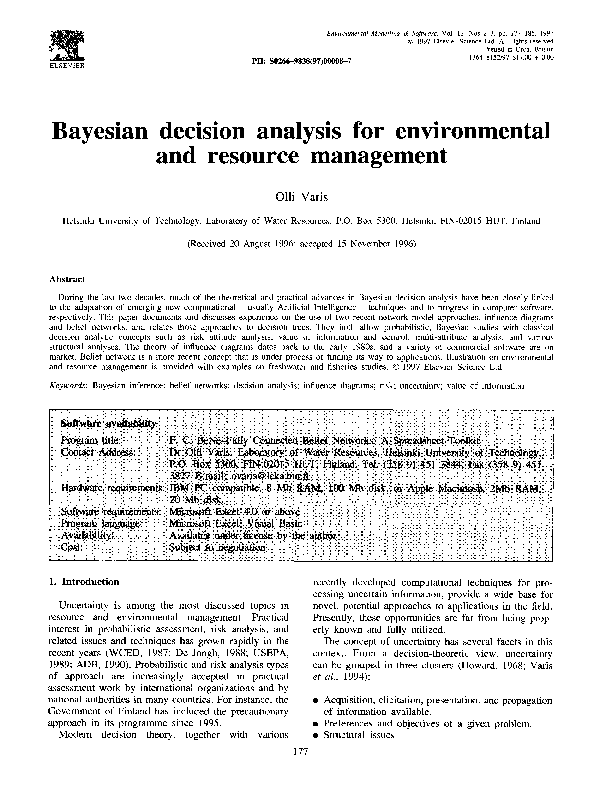 (PDF) Bayesian decision analysis for environmental and resource management