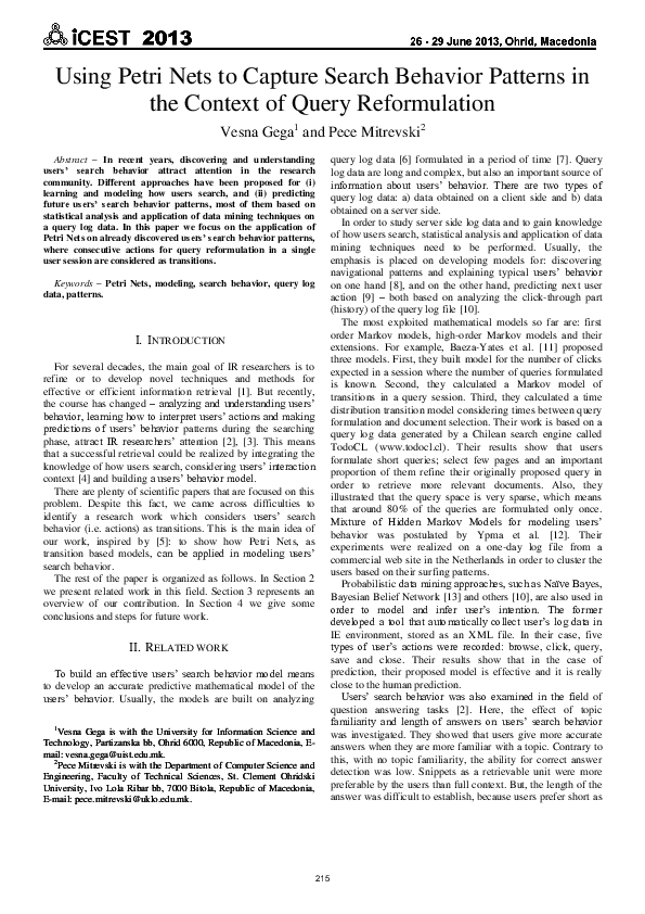 (PDF) Using Petri Nets to Capture Search Behavior Patterns in the Context of Query Reformulation