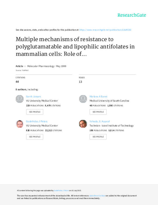 (PDF) Multiple mechanisms of resistance to polyglutamatable and ...