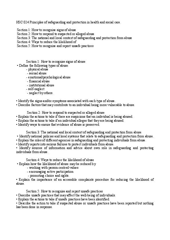 HSC 024 Principles of safeguarding and protection in health and social ...