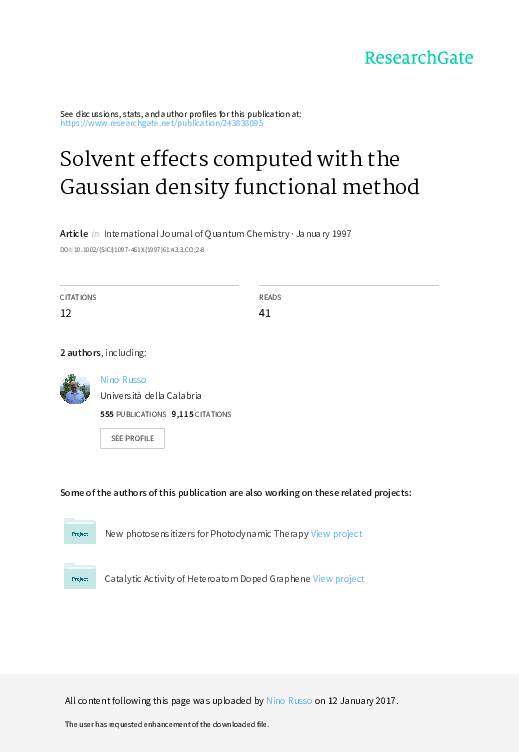 (PDF) Solvent effects computed with the Gaussian density functional method