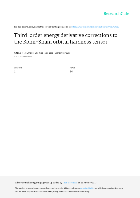 Pdf Third Order Energy Derivative Corrections To The Kohn Sham Orbital Hardness Tensor