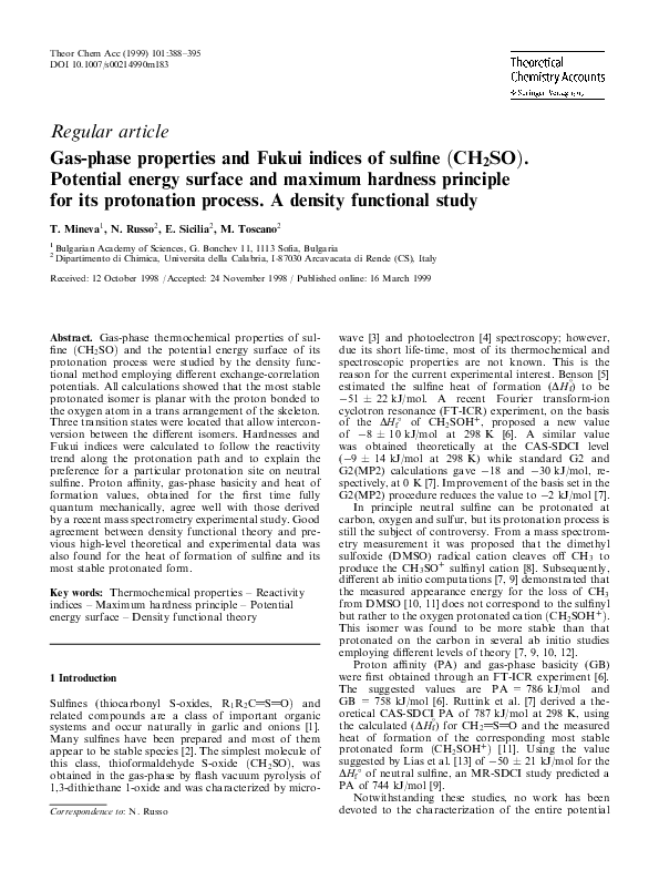 (PDF) Gas-phase properties and Fukui indices of sulfine (CH 2 SO ...