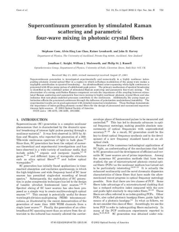 (PDF) Supercontinuum Generation by Stimulated Raman Scattering and Parametric Four-Wave Mixing ...