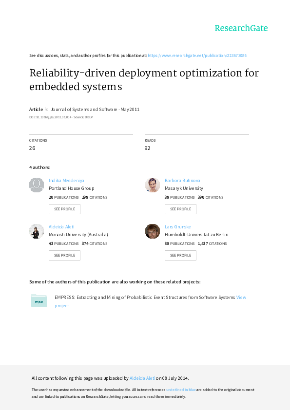 (PDF) Reliability-driven deployment optimization for embedded systems