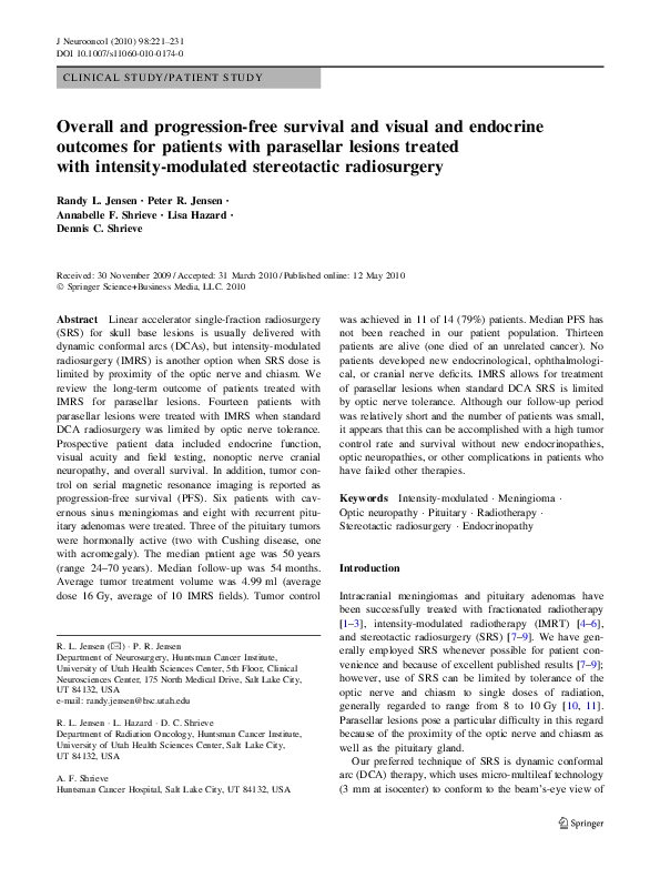 (PDF) Overall and progression-free survival and visual and endocrine outcomes for patients with ...